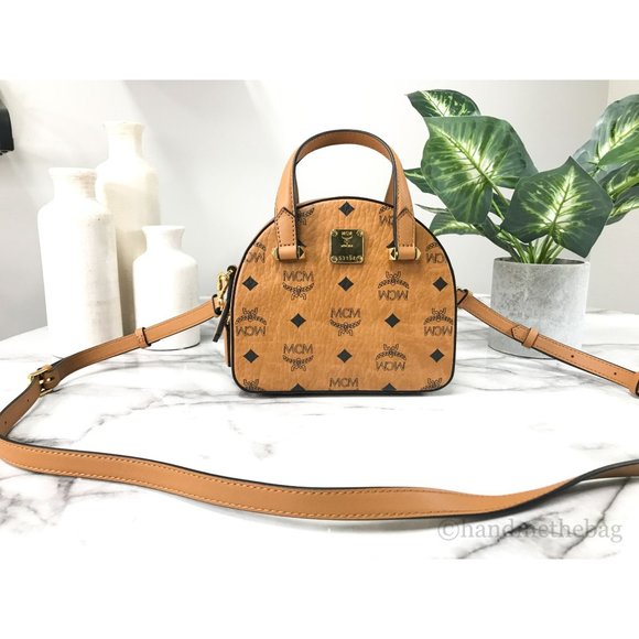 MCM | Bags | New Mcm Crossbody Cognac Diamond Logo Leather Mini Round ...